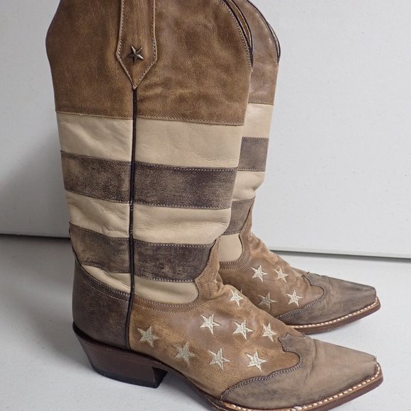 Roper | Shoes | Cowgirl Roper Distressed Leather Usa Flag Stars Boots ...